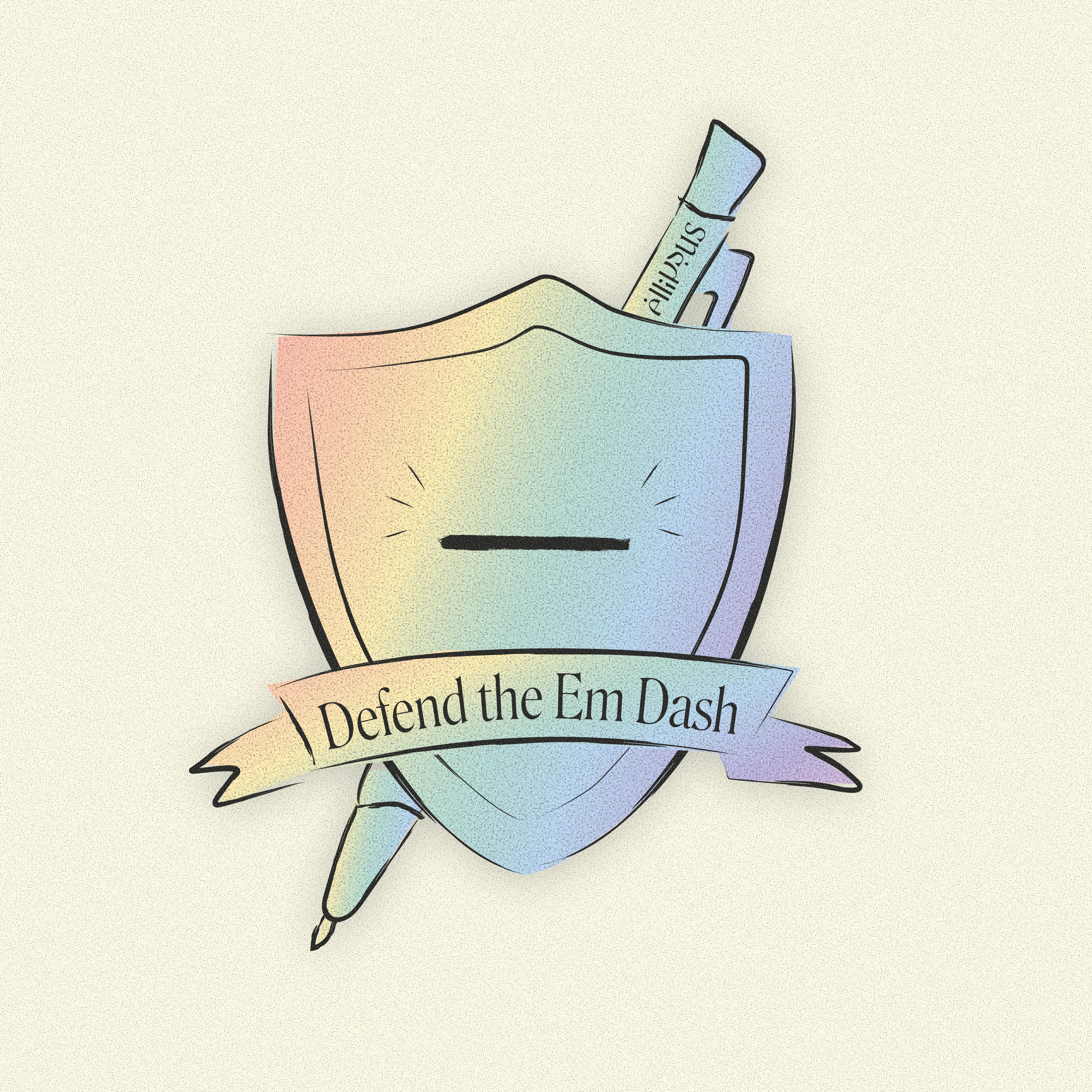 Defend the Em Dash – AEGIS – die cut rainbow – Ellipsus merch